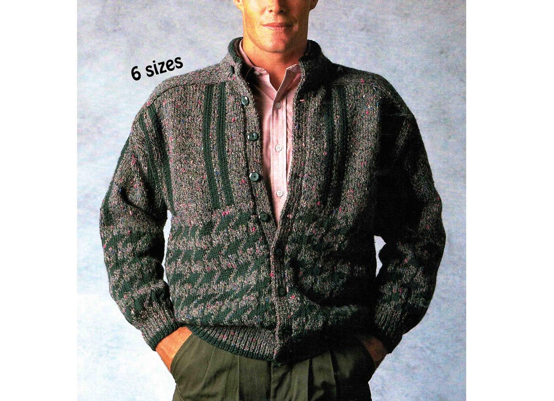 Men's Jacket Stand-up Collar Fair Isle Knitting Pattern Button Through ...
