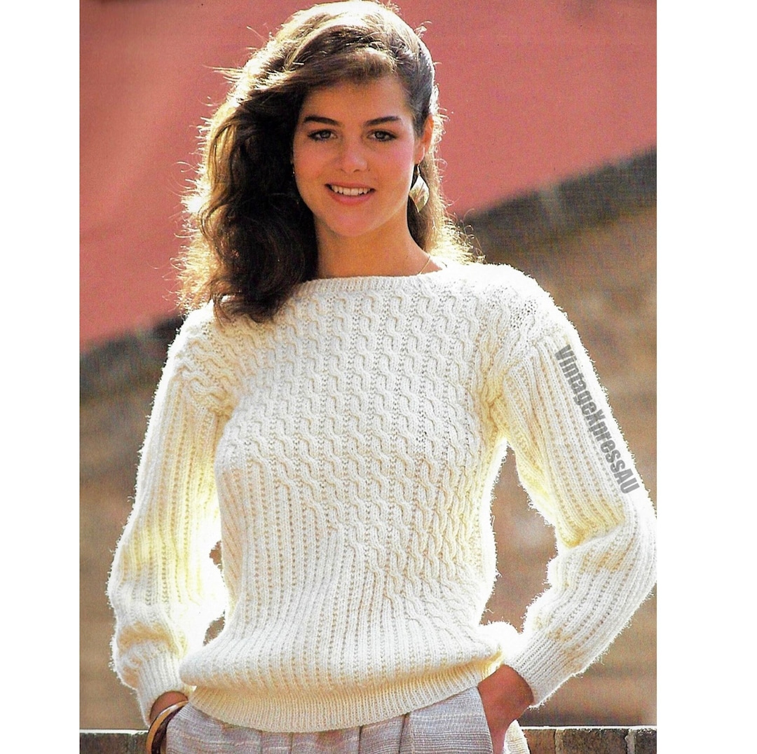Rib Cable Sweater Knitting Pattern in ENGLISH DK / 8 Ply Boat Neck ...