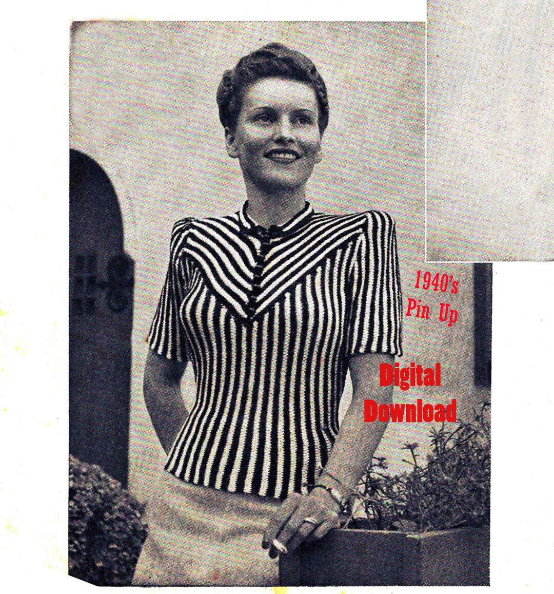 1940s Striped Top Knitting Pattern 3 Ply Light Fingering Lady's Sweater ...