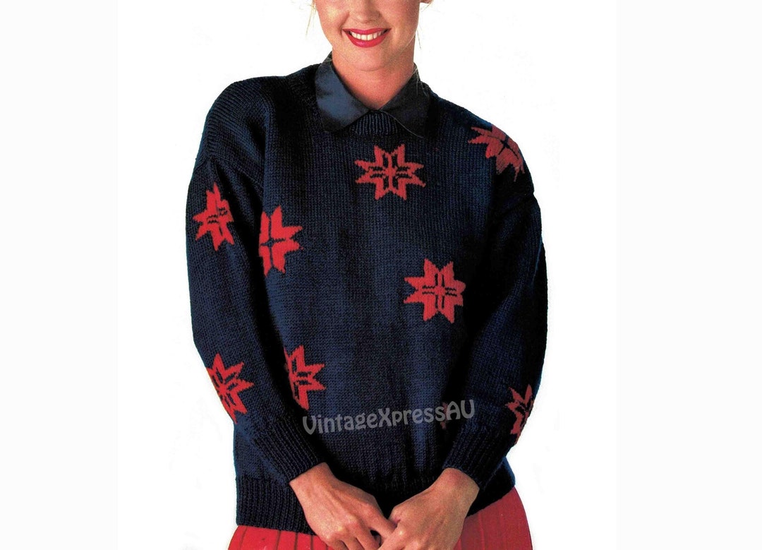 Snowflake Sweater Knitting Pattern Women 3 Sizes S-M-L 30-40in 76-102cm ...