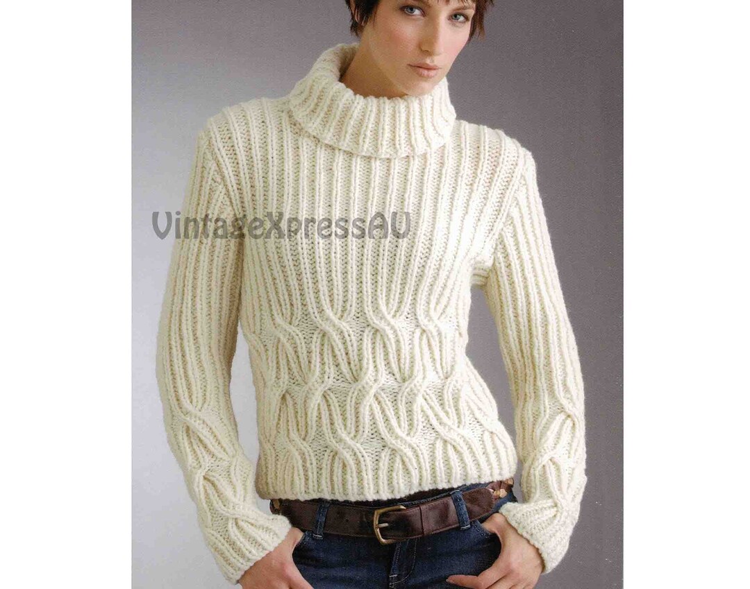 Ribbed Sweater Wave Cables Knitting Pattern Women's 6 Sizes XXS-XL 26 ...