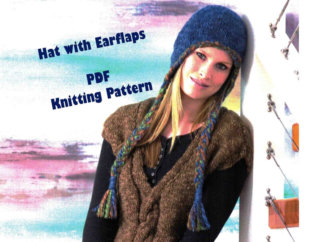Hat With Earflaps Knitting Pattern in ENGLISH Chunky Easy Knit Plaits ...