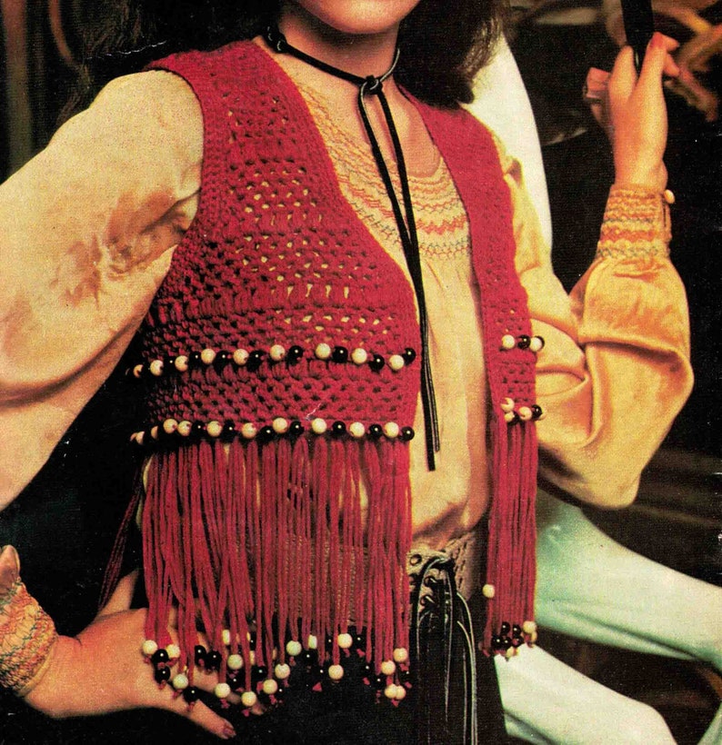 Crocheted Bolero Vest Waistcoat With Beads Fringing Crochet Pattern in ...