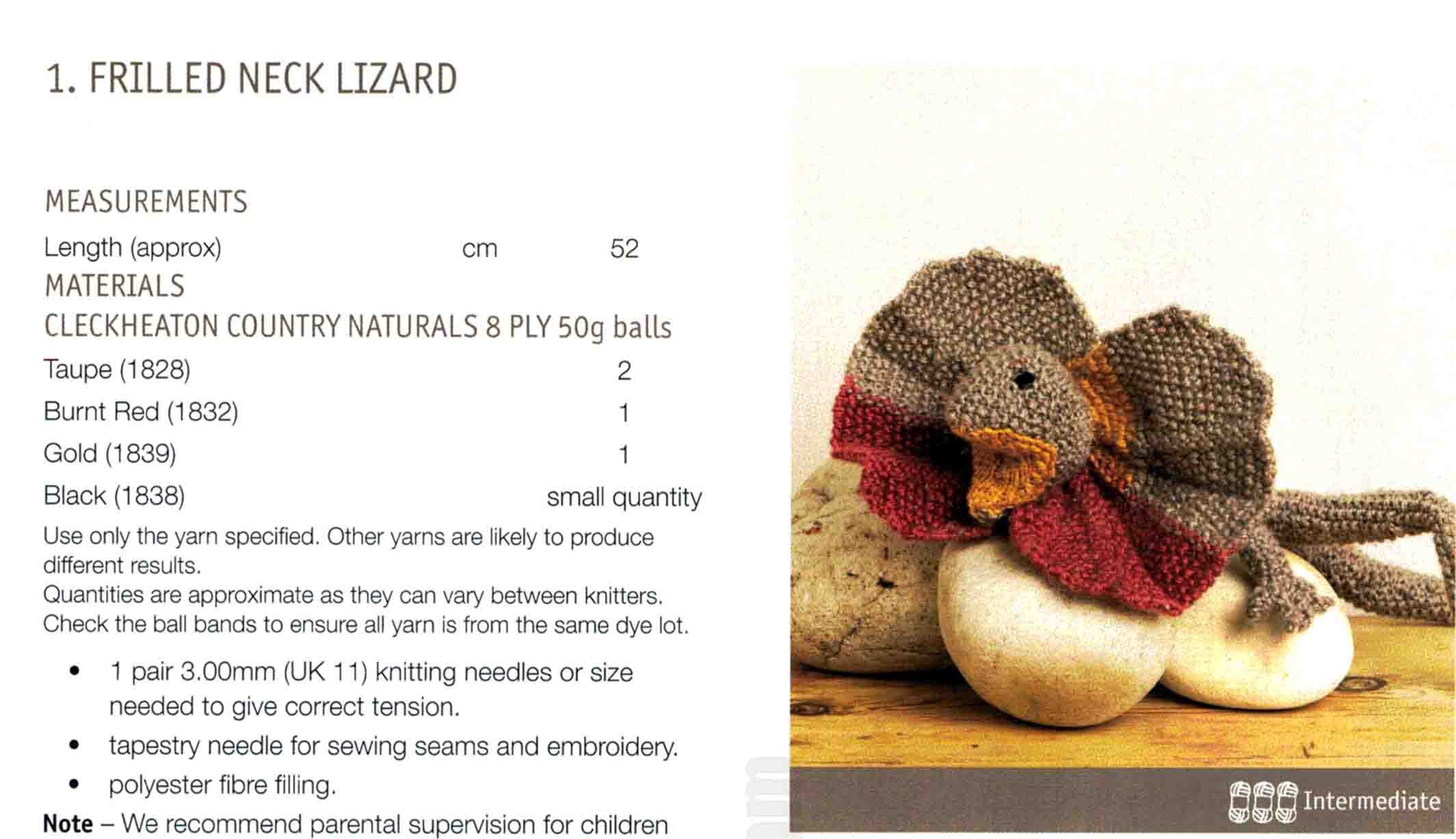 Frilled-neck Lizard Knitting Pattern DK 8 Ply Australian Soft - Etsy