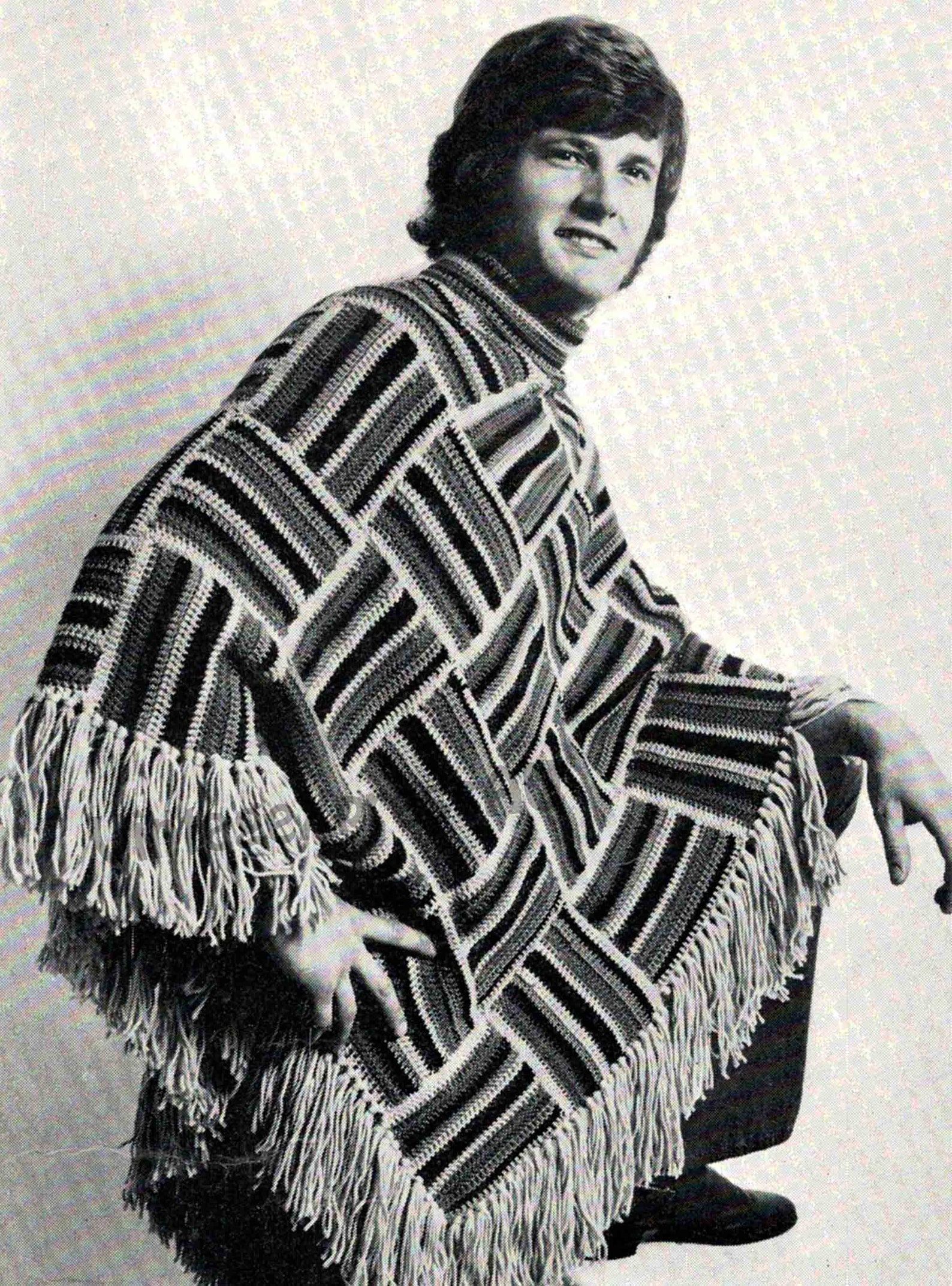Poncho Crochet & Man's Sweater Knitting Pattern DK 8 Ply Vintage 1970's ...