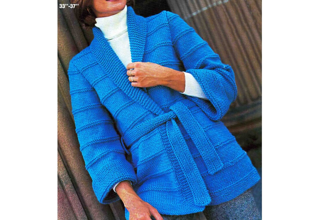 Knitted Jacket Shawl Collar & Tie Belt 12 Ply Knitting Pattern in ...