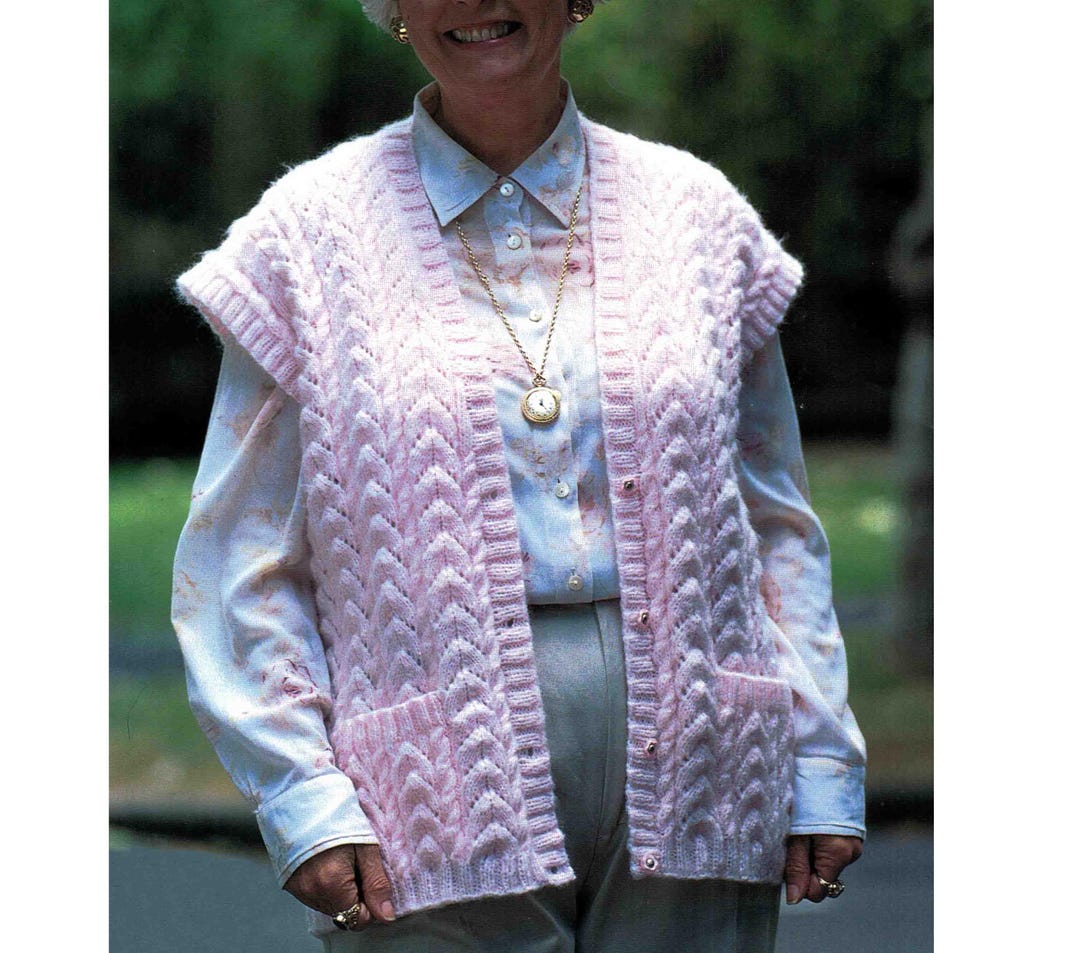 Vest Lacy Cable Knitting Pattern 5 Sizes Women 80-100cm 31.1/2-39.1/2in ...