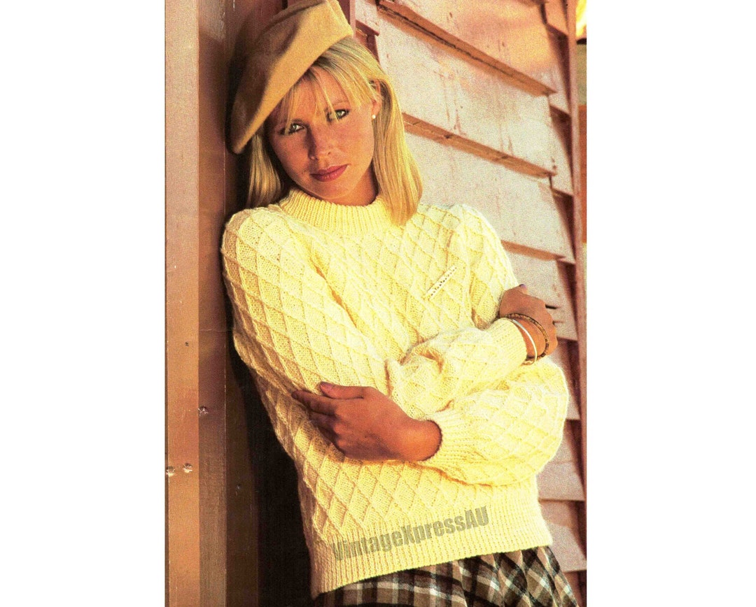 Cabled Diamond Sweater Knitting Pattern 4 Sizes 80-95cm Lady's Jumper ...