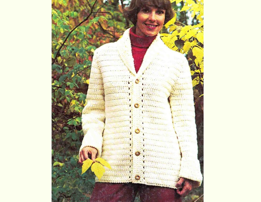 Crochet Cardigan Jacket With Shawl Collar Pattern in ENGLISH Worsted ...