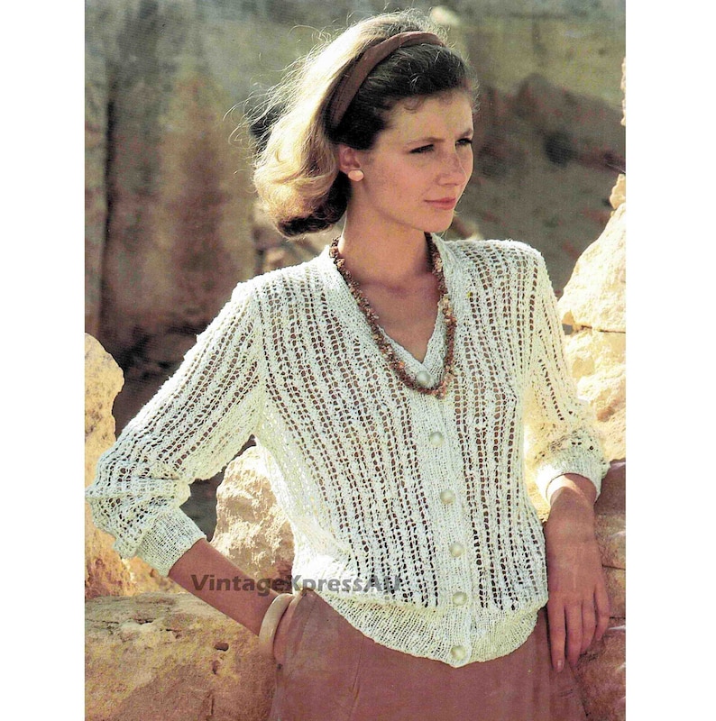 Lacy Openwork Cardigan Knitting Pattern DK 8 Ply Lady's 7 - Etsy