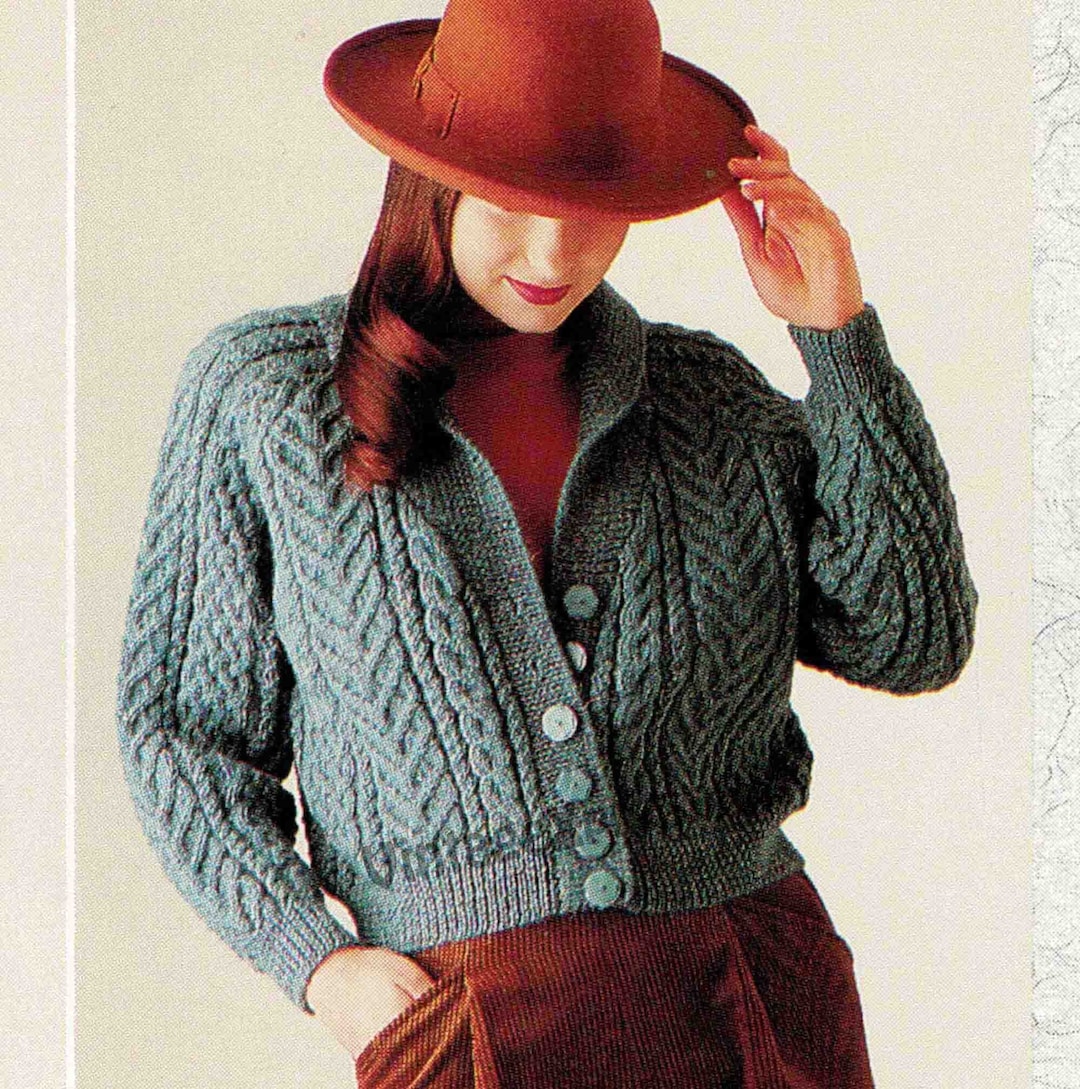 Aran Cropped Cardigan Lady's Knitting Pattern or Man's Cable Knit ...