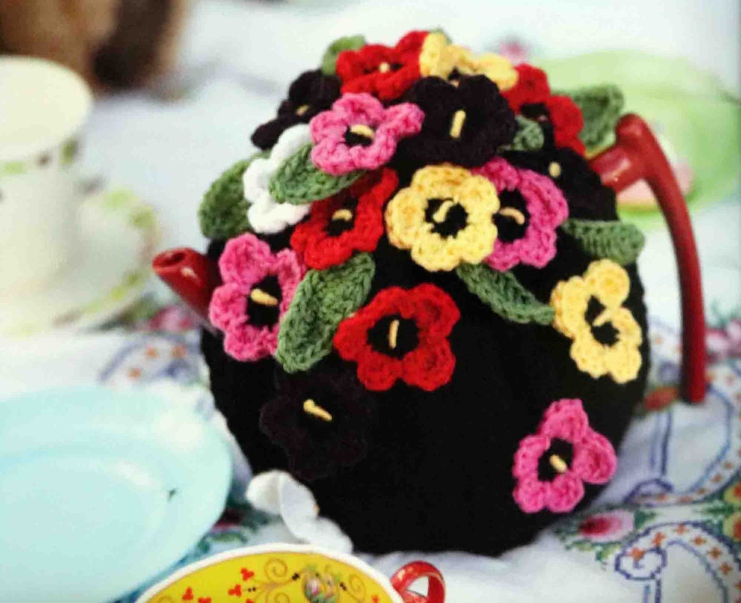 Teapot Cosy With Pansies Crochet Pattern in ENGLISH 8 Ply Crocheted ...