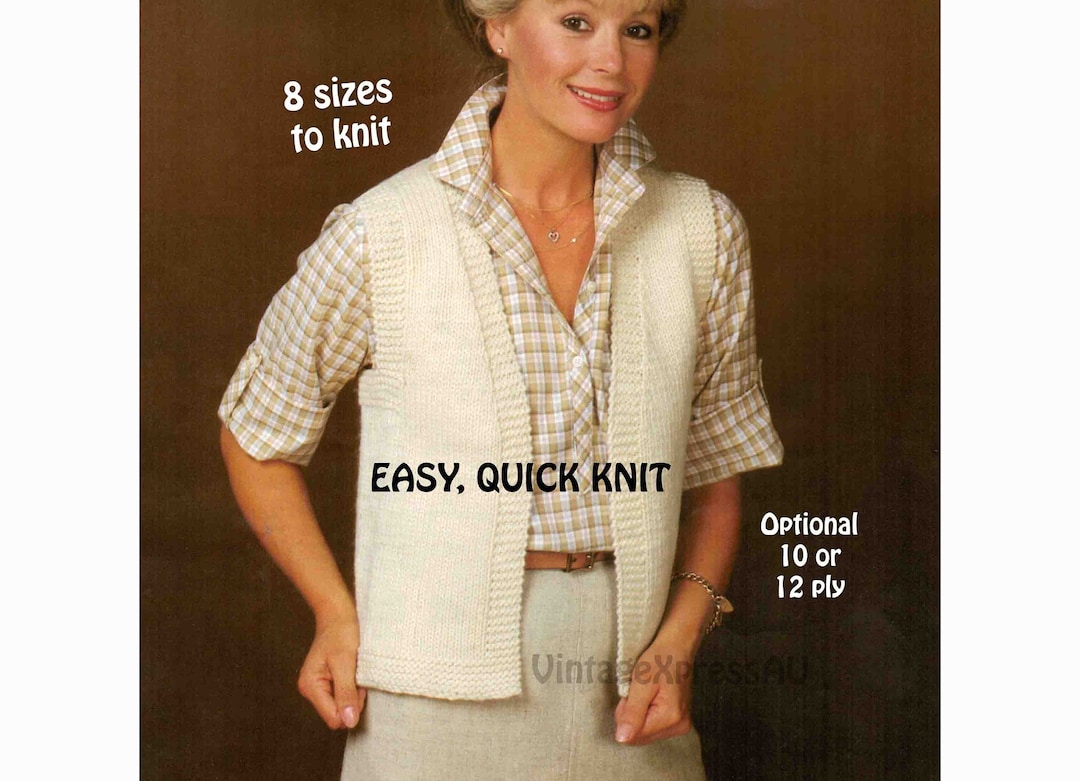 Sleeveless Vest Easy Knitting Pattern in ENGLISH Women's Waistcoat Open ...