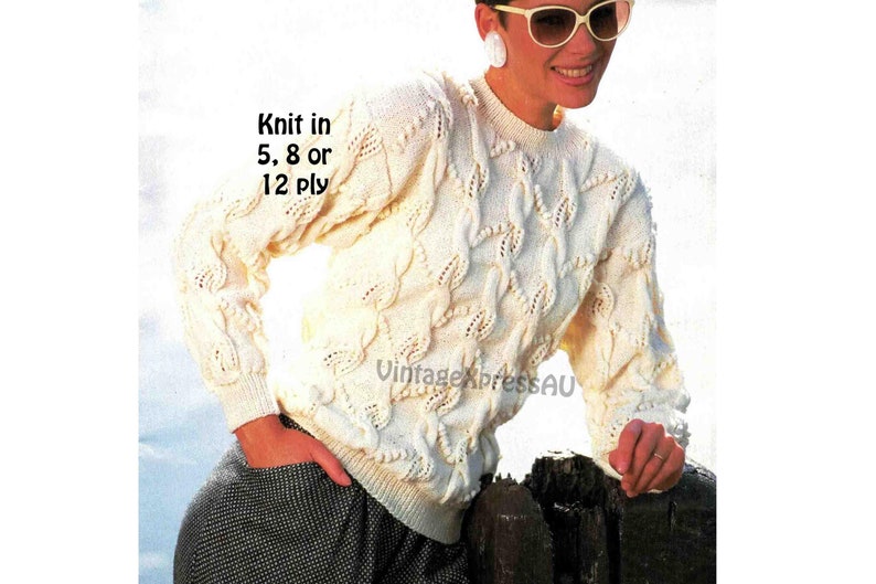 Cable Bobble Sweater Knitting Pattern Women 5 Sizes 30-38in 75-95cms ...