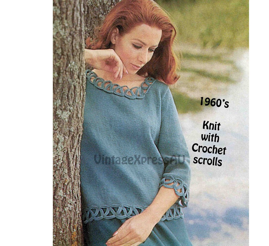 Knitted Top With Crochet Scroll Edges Lady's Pattern in ENGLISH 3 Sizes ...
