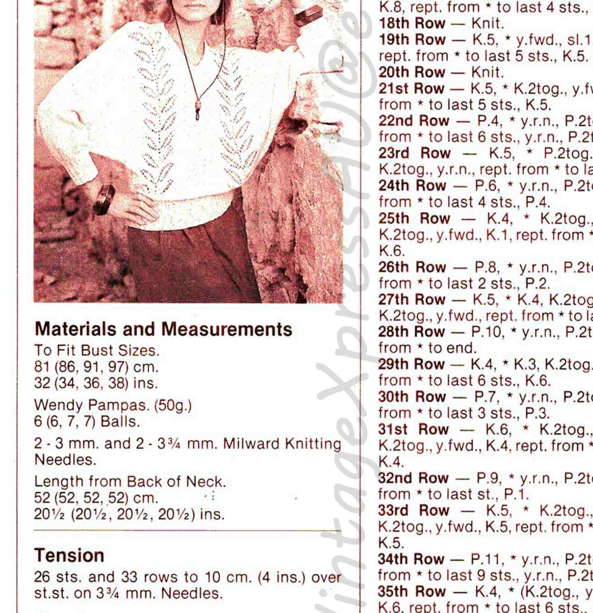 Linen Look Batwing Sweater Knitting Pattern Dolman Sleeve Leaf Design ...