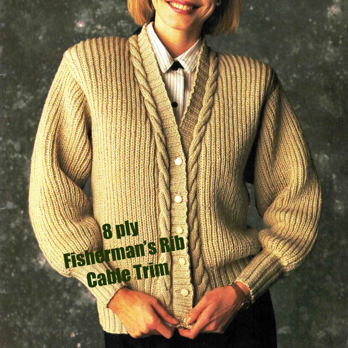 Ladies Fisherman's Rib Cardigan to knit in 8 ply Cable | Etsy