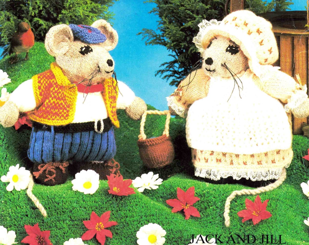 Jack und Jill gestrickte Mäuse Strickmuster DK 8 fädig jede Maus steht ...