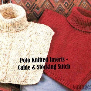 Polo Neck Inserts Knitting Pattern in ENGLISH Cable and Stocking Stitch ...