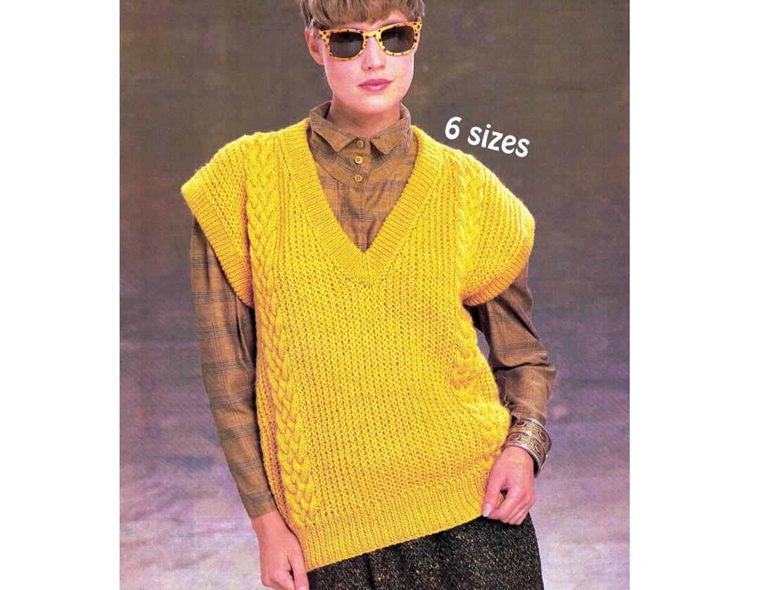 Cable and Rib Slipover Vest Knitting Pattern Women 6 Sizes 32-42in 80 ...