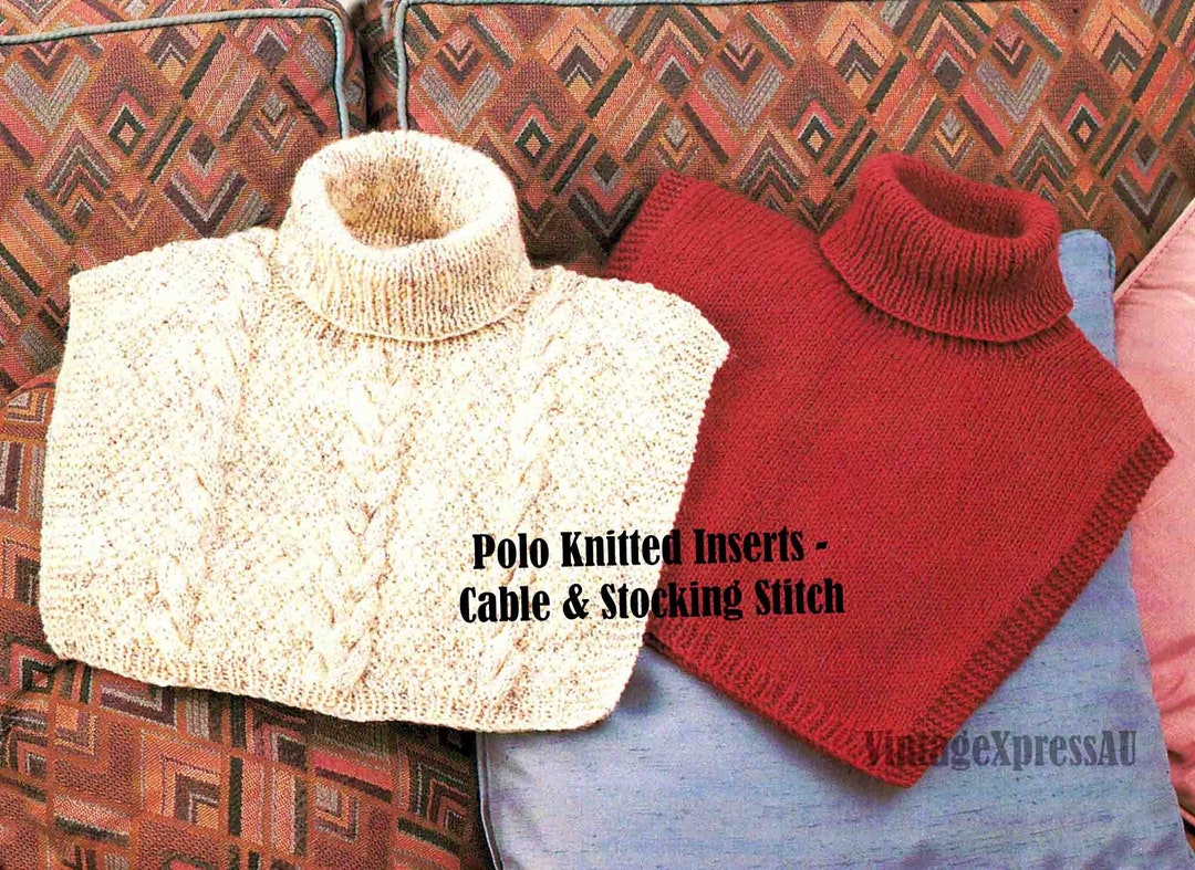 Polo Neck Inserts Knitting Pattern in ENGLISH Cable and Stocking Stitch ...