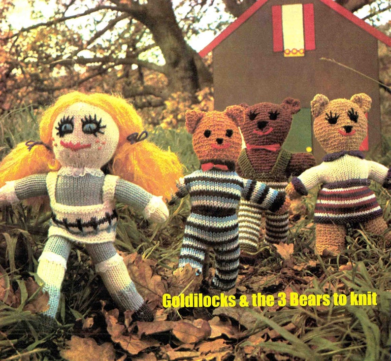 Goldilocks & the 3 Bears Knitting Pattern Vintage Nursery Rhyme Soft ...