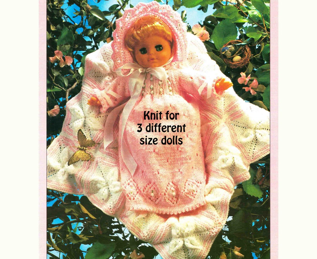 Doll's Clothes and Wrap Knitting Pattern DK 8 Ply ~ Dress Bonnet Baby ...