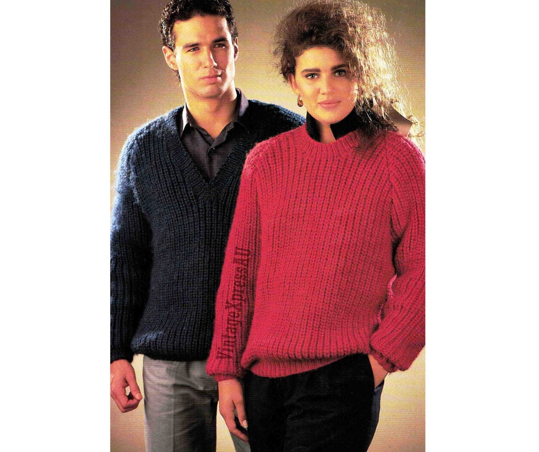 Fisherman Rib Sweater Knitting Pattern Lady 30-40" or Man 86-112cm ...