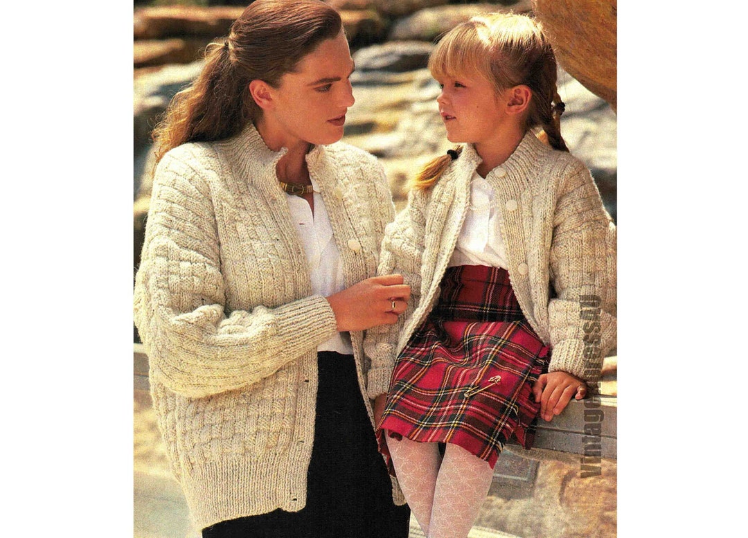 Bulky Cardigan Lady or Girl Chequerboard Knitting Pattern 12 Ply 6 ...