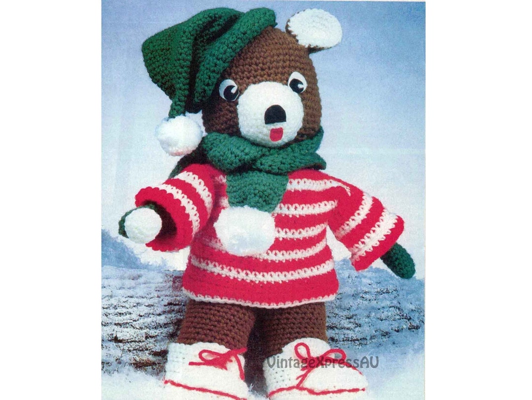 Christmas Winter Bear Crochet Pattern 18" Tall 45.5cm Worsted Yarn Xmas ...