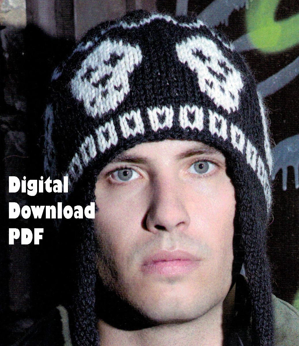 Skull Cap Knitting Pattern in ENGLISH 12 Ply Knit Hat Ear Flaps 58cm ...