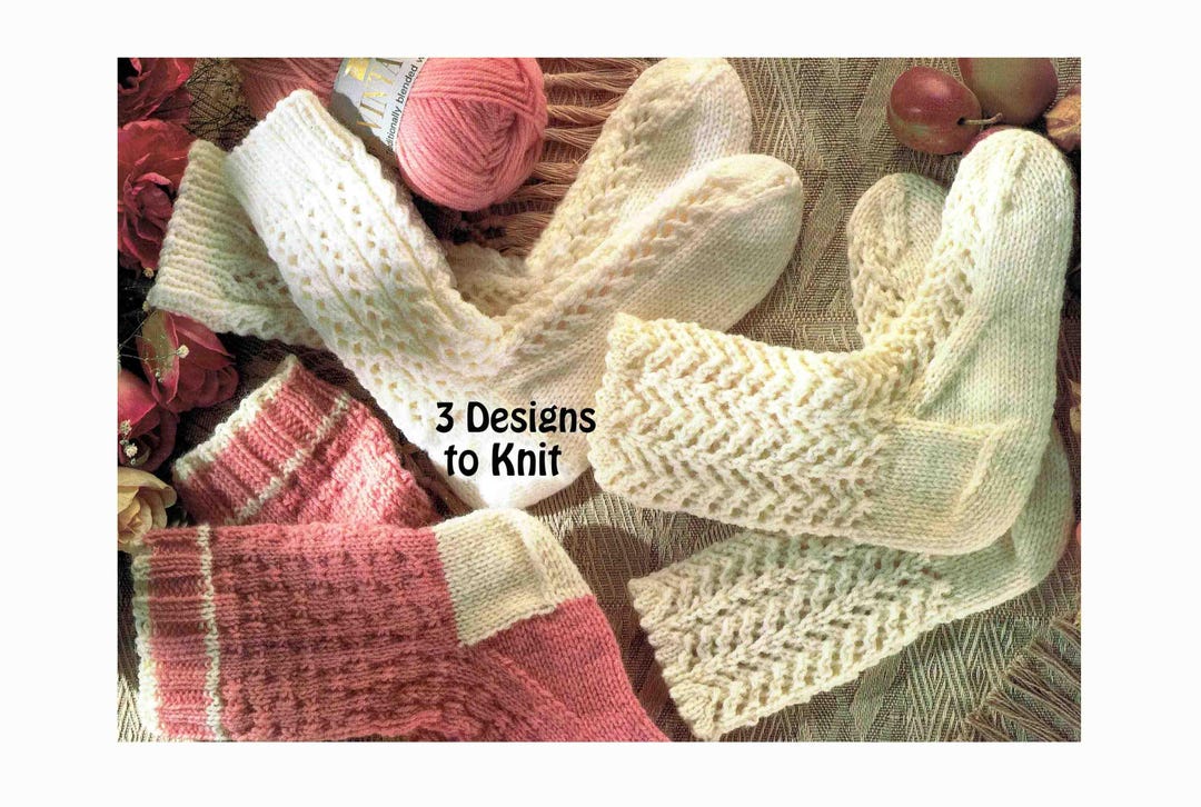 Lacy and Textured Socks Knitting Pattern 3 Designs Women DK 8 Ply Wool ...