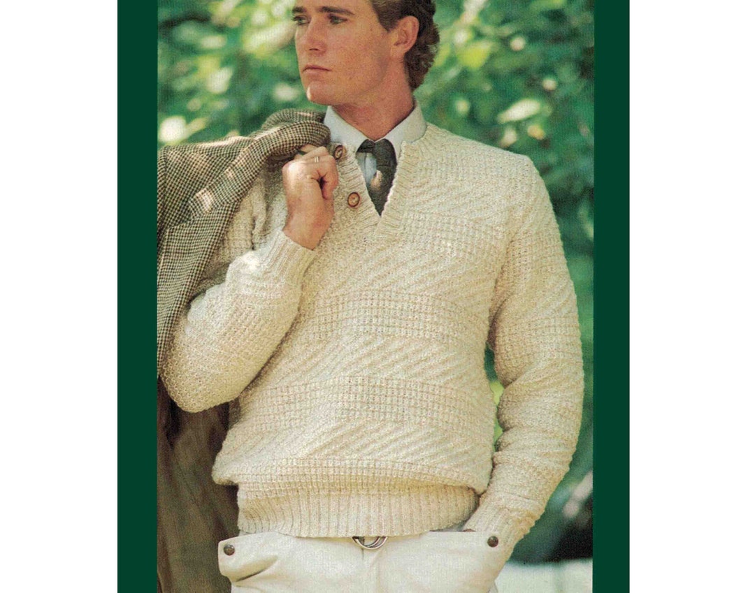 Casual Sweater Men's Knitting Pattern in ENGLISH Rugby Style Neckline 5 ...