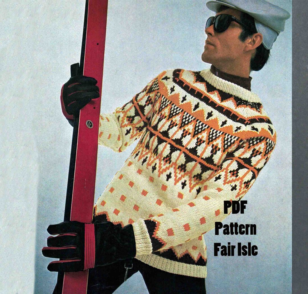 Men's Ski Sweater Knitting Pattern Raglan Sleeve Pullover Bulky 12 Ply ...