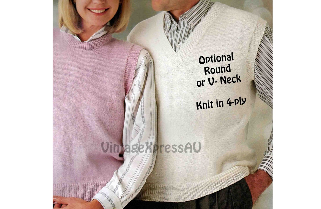 Vest Easy Knit Corporate Round or V-neck Pattern in ENGLISH 4 Ply Lady ...