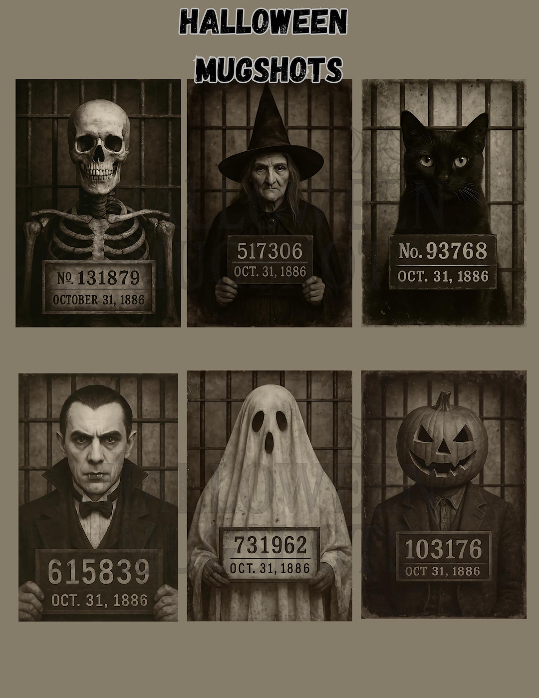 Spooky Vintage Halloween Mugshots Print Set - Instant Digital Download ...