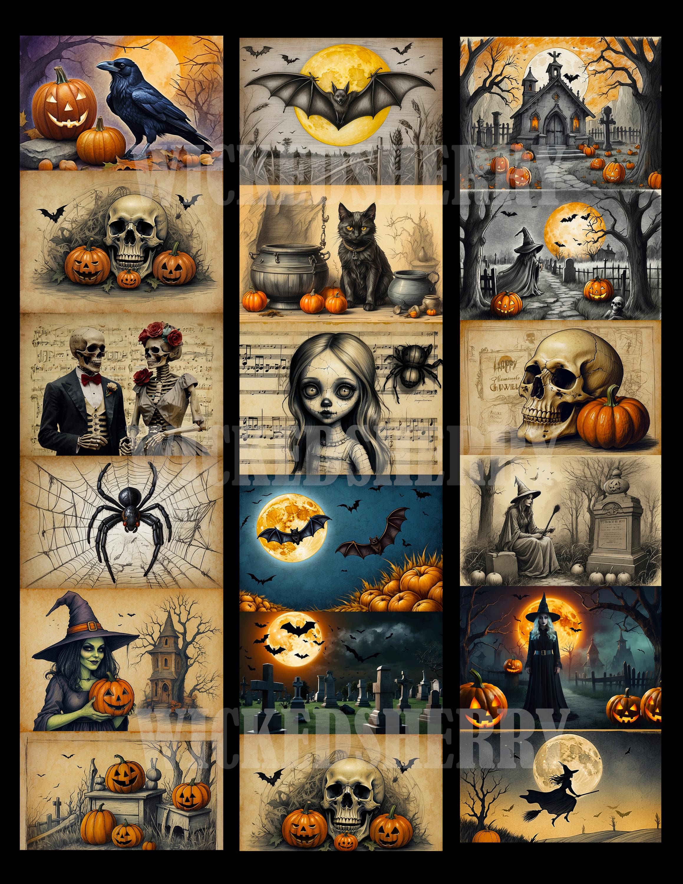 Halloween Digital Collage Strips, Junk Journal, Printable - Etsy