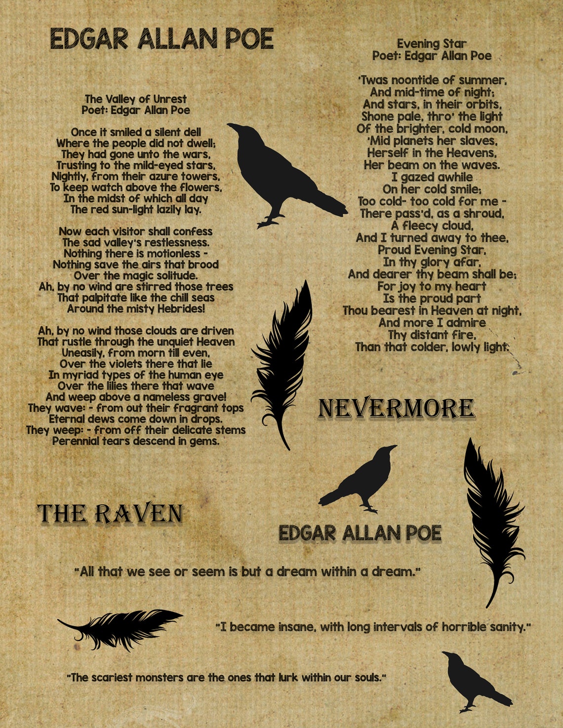 Edgar Allan Poe Digital Download for Junk Journal, Tags, Words, Poems ...