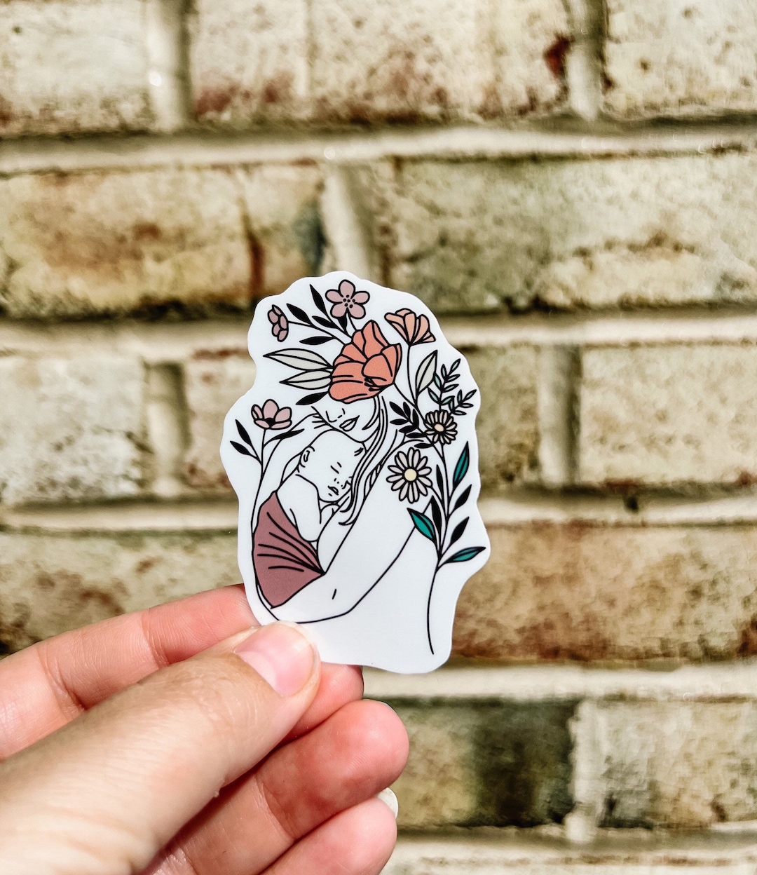 Floral Mom Sticker Mom and Baby Sticker Floral Sticker for - Etsy
