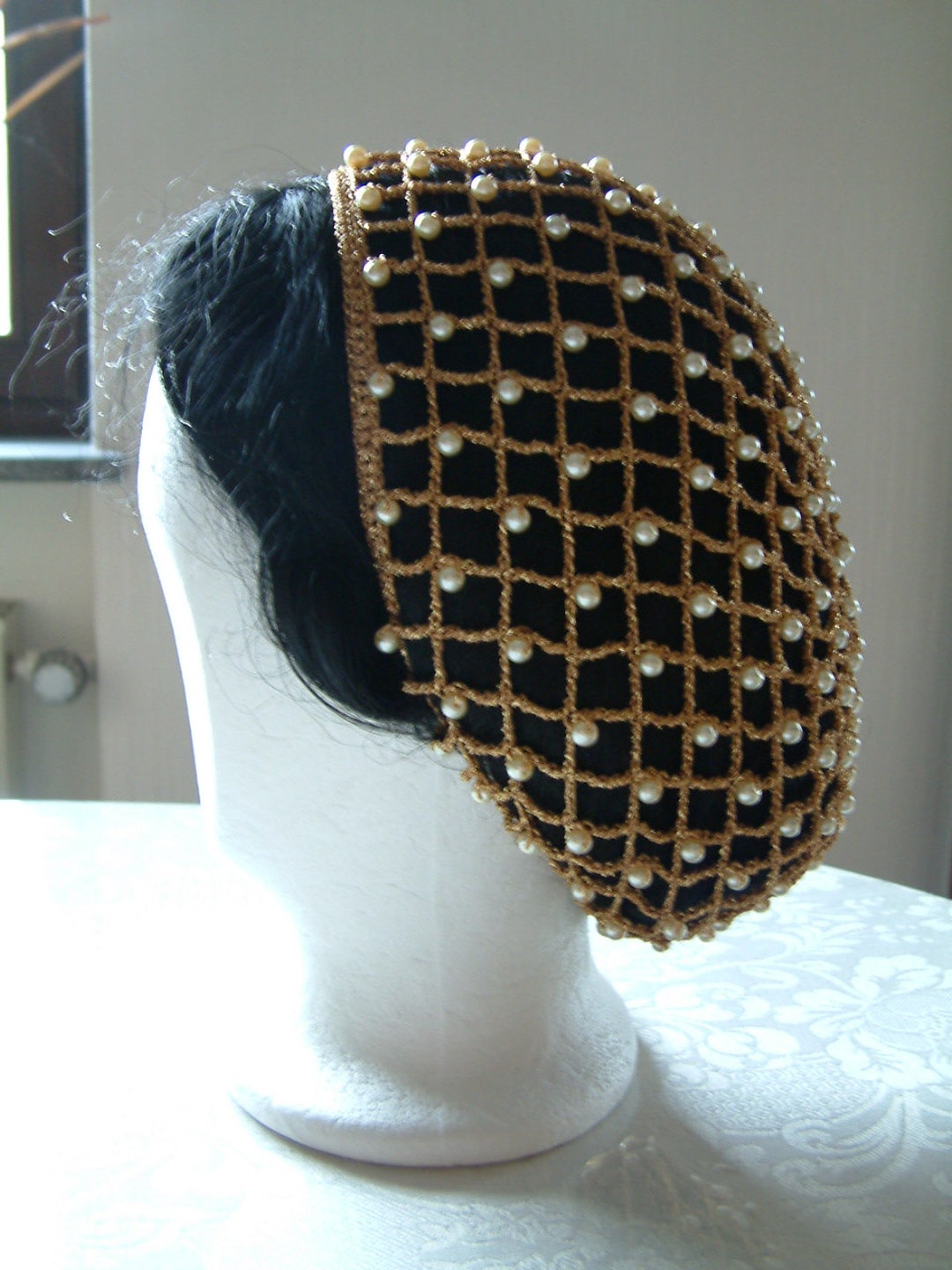 Pearl-studded Hairnet in Old Gold Large Medieval Renaissance - Etsy UK