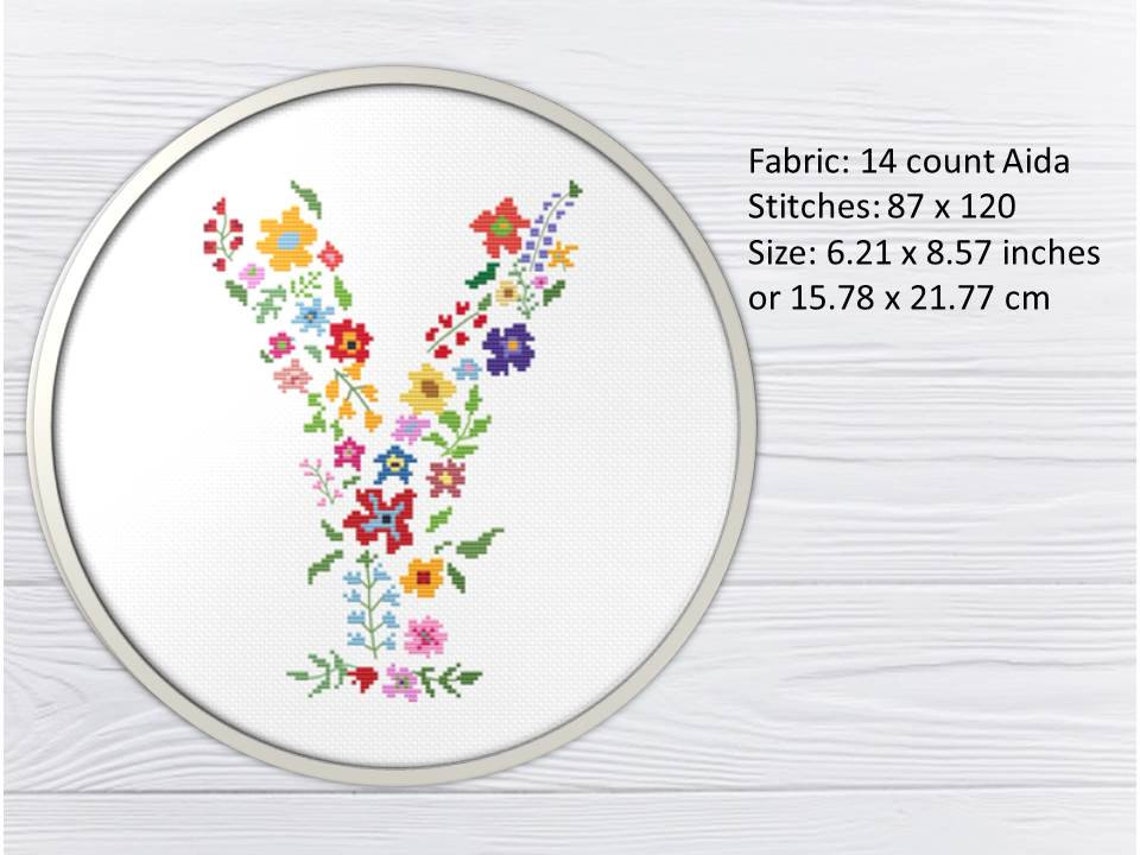 Letter Y Cross Stitch Pattern Floral Monogram Name Initial | Etsy
