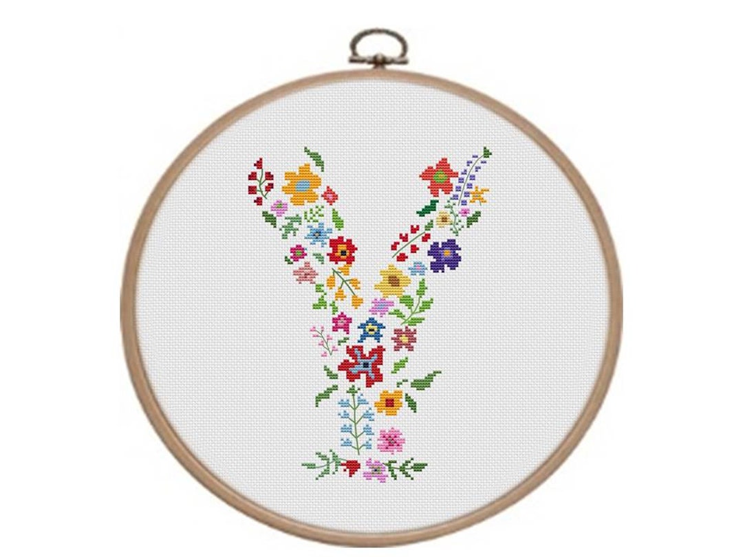 Letter Y Cross Stitch Pattern Floral Monogram Name Initial Embroidery ...