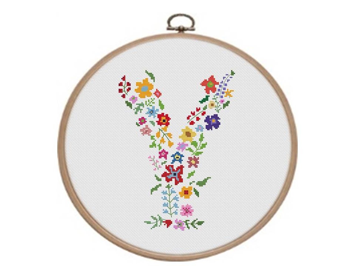 Letter Y Cross Stitch Pattern Floral Monogram Name Initial | Etsy
