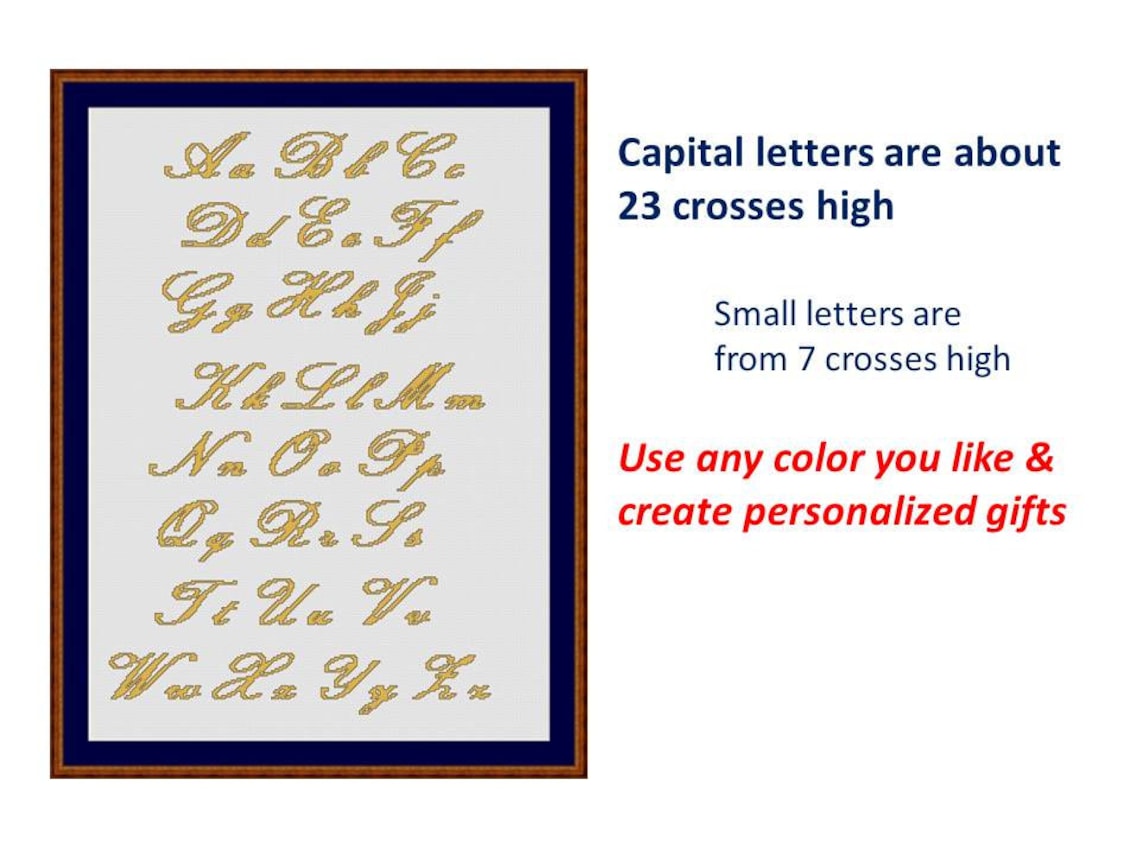 Counted Cross Stitch Alphabet Pattern Font Cursive Letters | Etsy