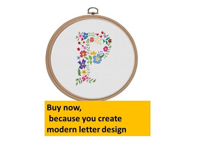 Letter cross stitch pattern pdf Monogram floral P modern | Etsy