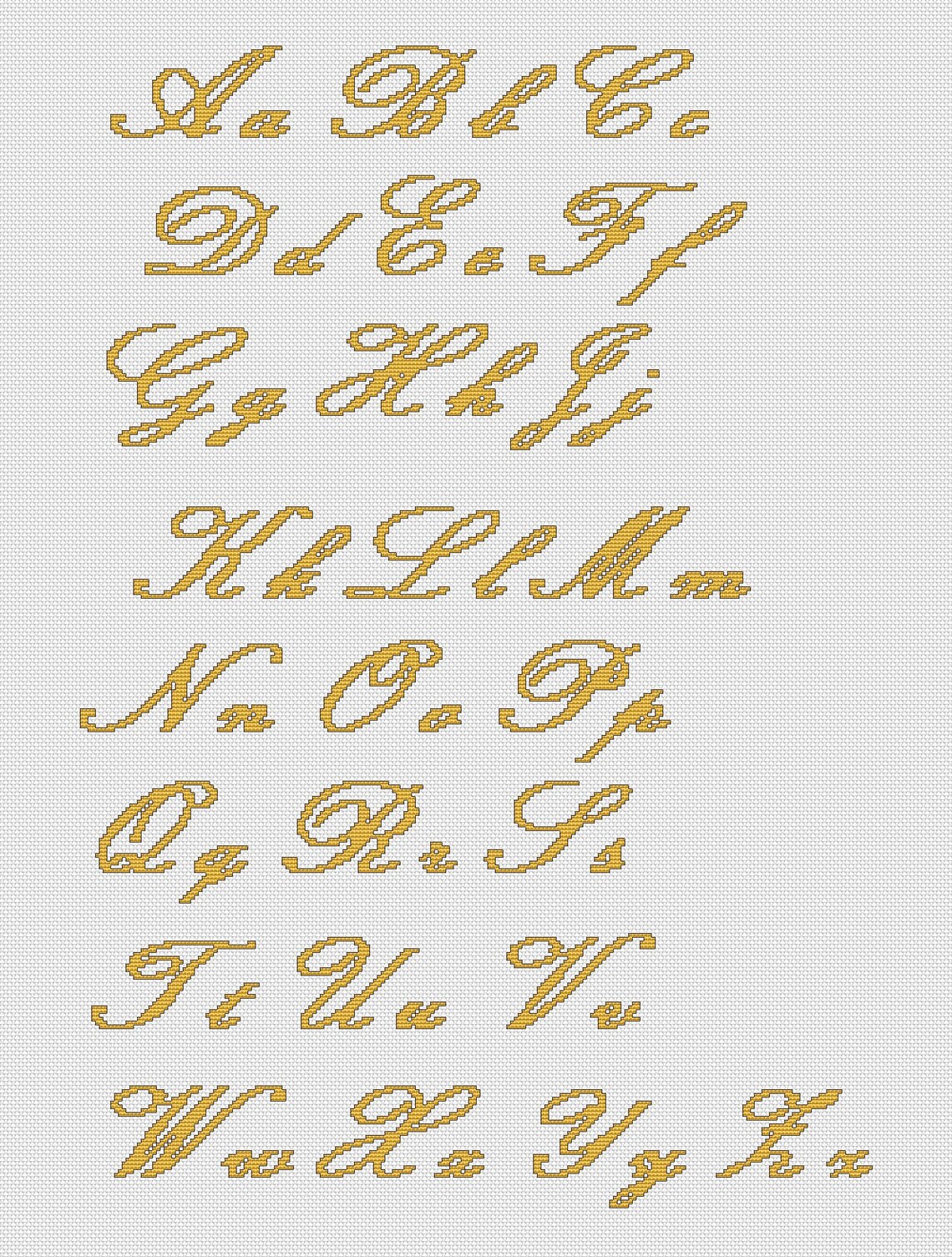 Counted Cross Stitch Alphabet Pattern Font Cursive Letters - Etsy