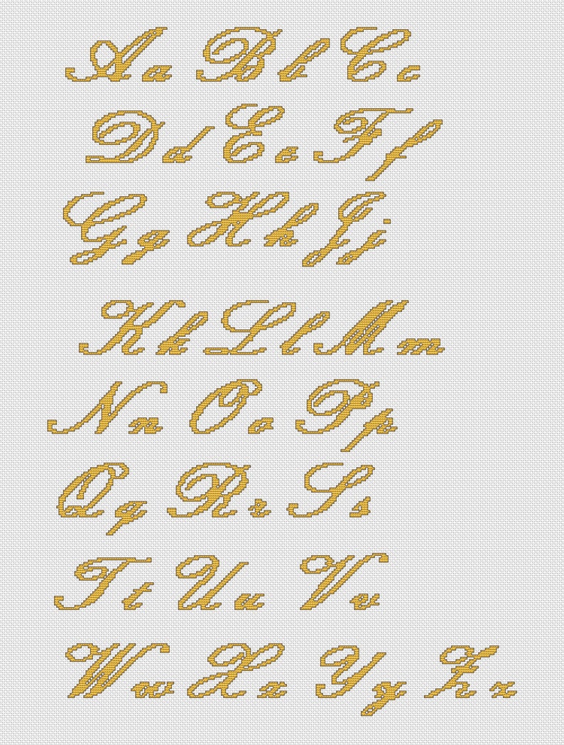 Counted Cross Stitch Alphabet Pattern Font Cursive Letters - Etsy