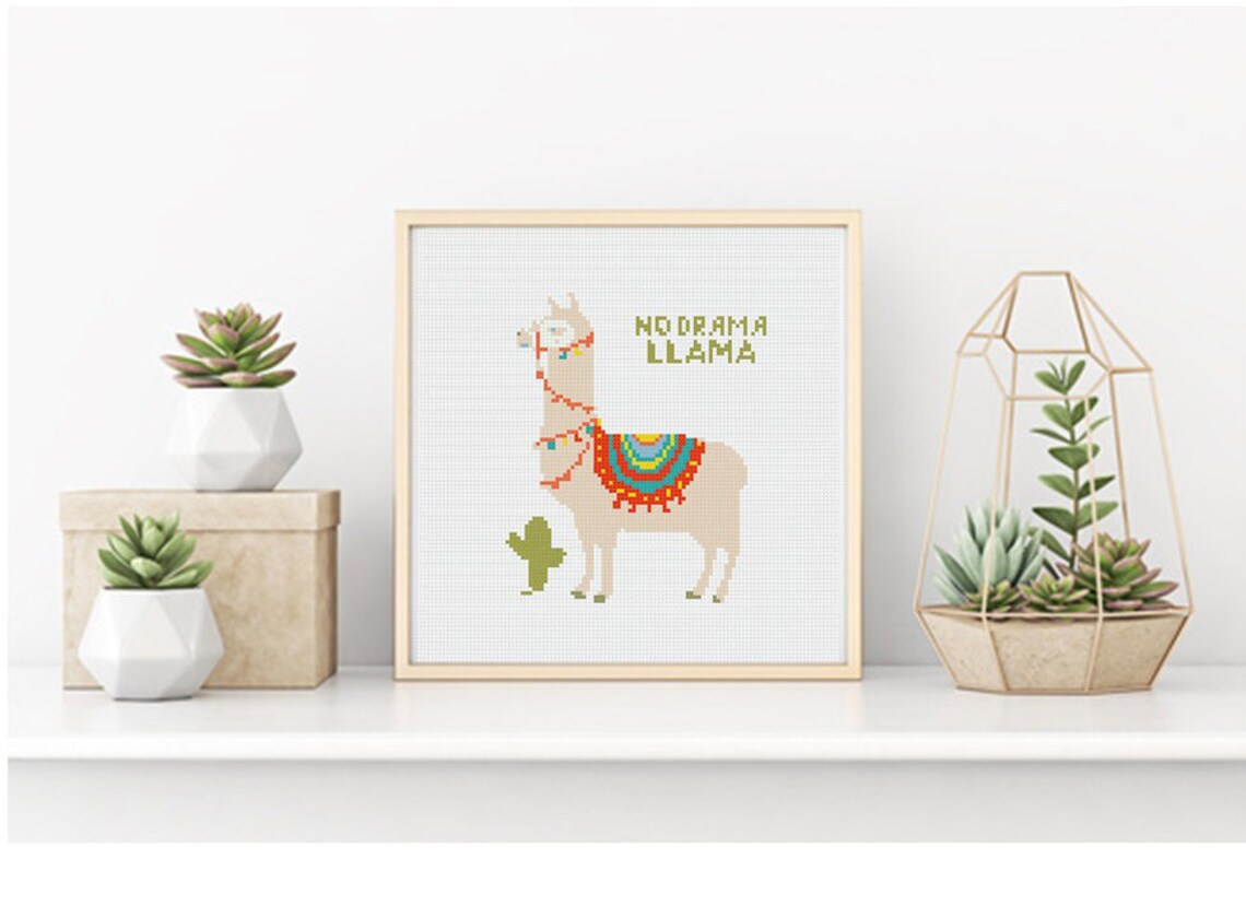 Llama Cross Stitch Pattern Llama Mama Tutorialcacti Cross - Etsy