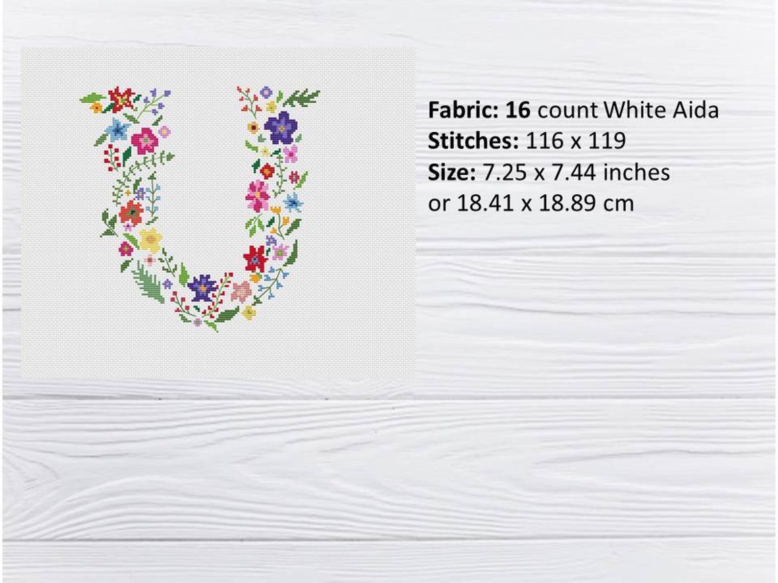 Letter U Cross Stitch Pattern Floral Boho Letter U Hoop Art - Etsy