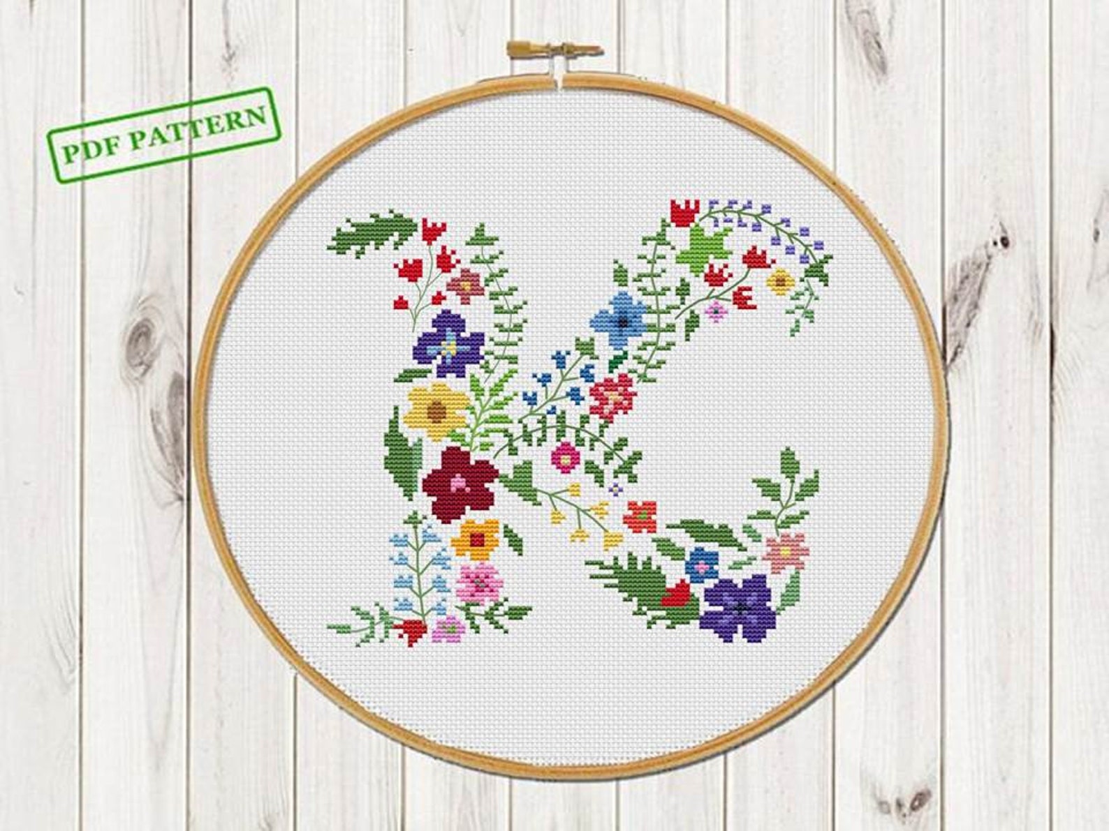 Letter K Cross Stitch Pattern Floral Rainbow Monogram Cute | Etsy